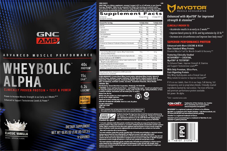 GNC AMP Advanced Muscle Performance - Wheybolic Alpha Classic Vanilla ...