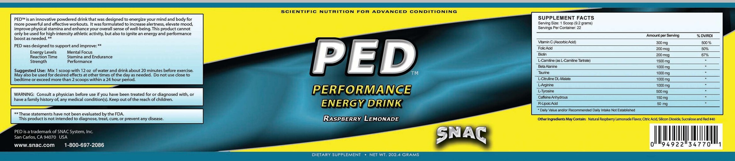 Scientific Nutrition For Advanced Conditioning SNAC - PED Performance ...