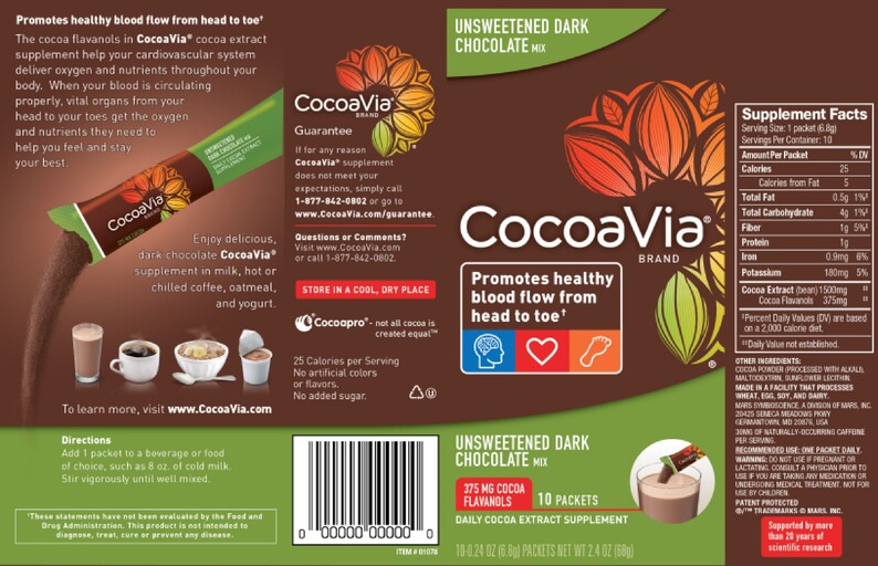 Mars Symbioscience - CocoaVia Brand Unsweetened Dark Chocolate Mix - SuppCo