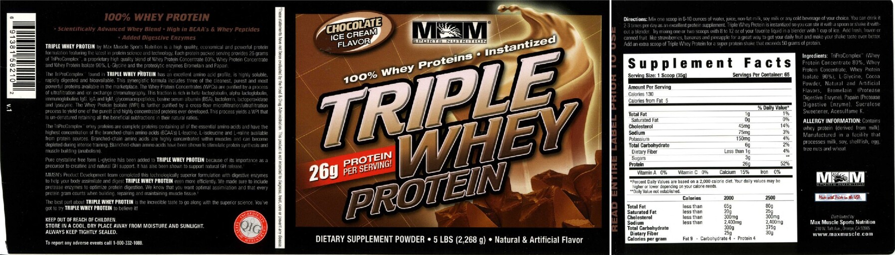 MM Sports Nutrition - Triple Whey Protein Chocolate Ice Cream Flavor ...