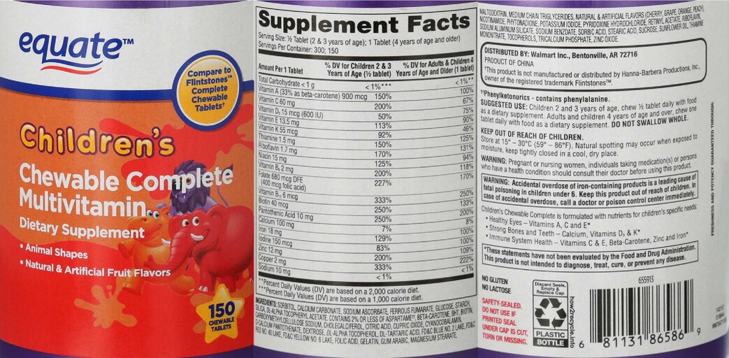 Equate - Children's Chewable Complete Multivitamin - SuppCo