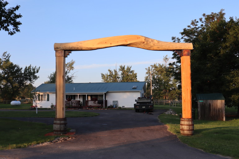 Dougles Fir side posts and Ponderosa Pine overhead Archway | Wood-Mizer ...