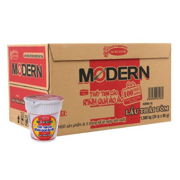 Acecook Modern Thai Hot Pot Noodles with Shrimp 65g, Box of 24 Bowls ...