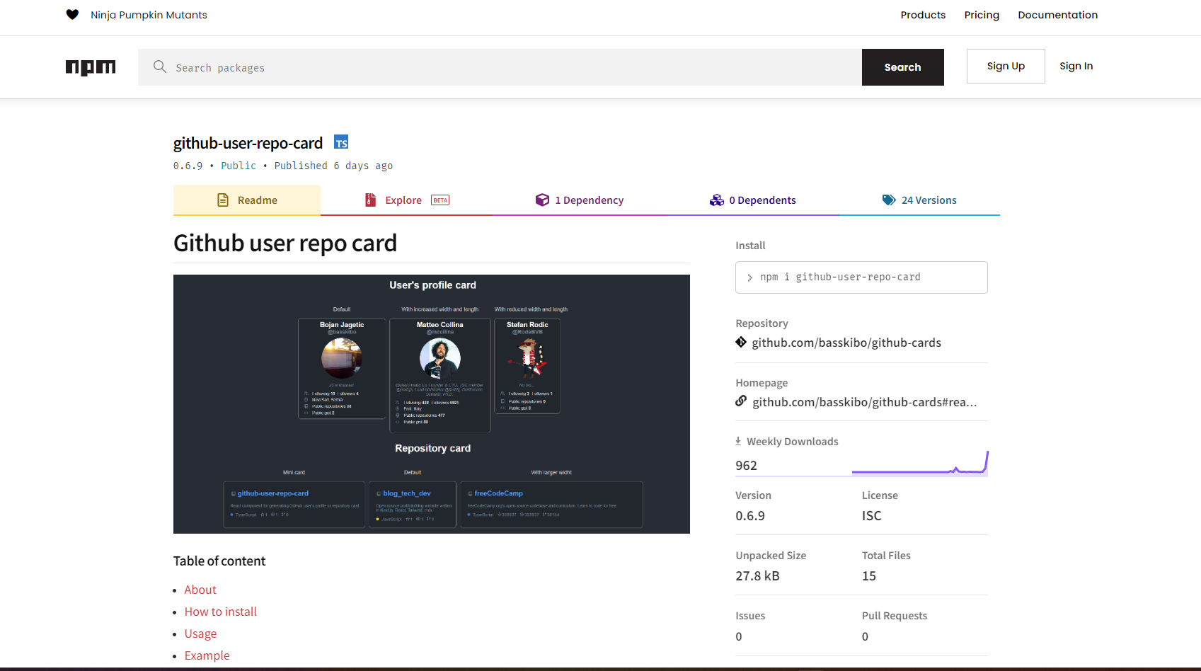Github profile and repository component npm module Github profile and repository component npm module
