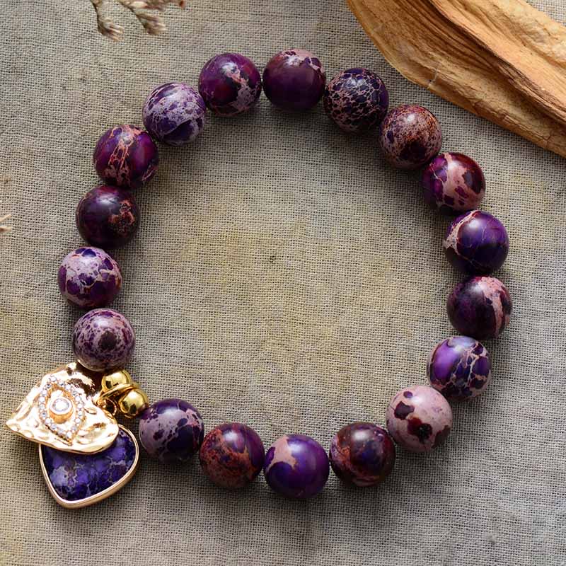 Hyacinth Heart Charm Stretchy Bracelet | Treasure Jewelry