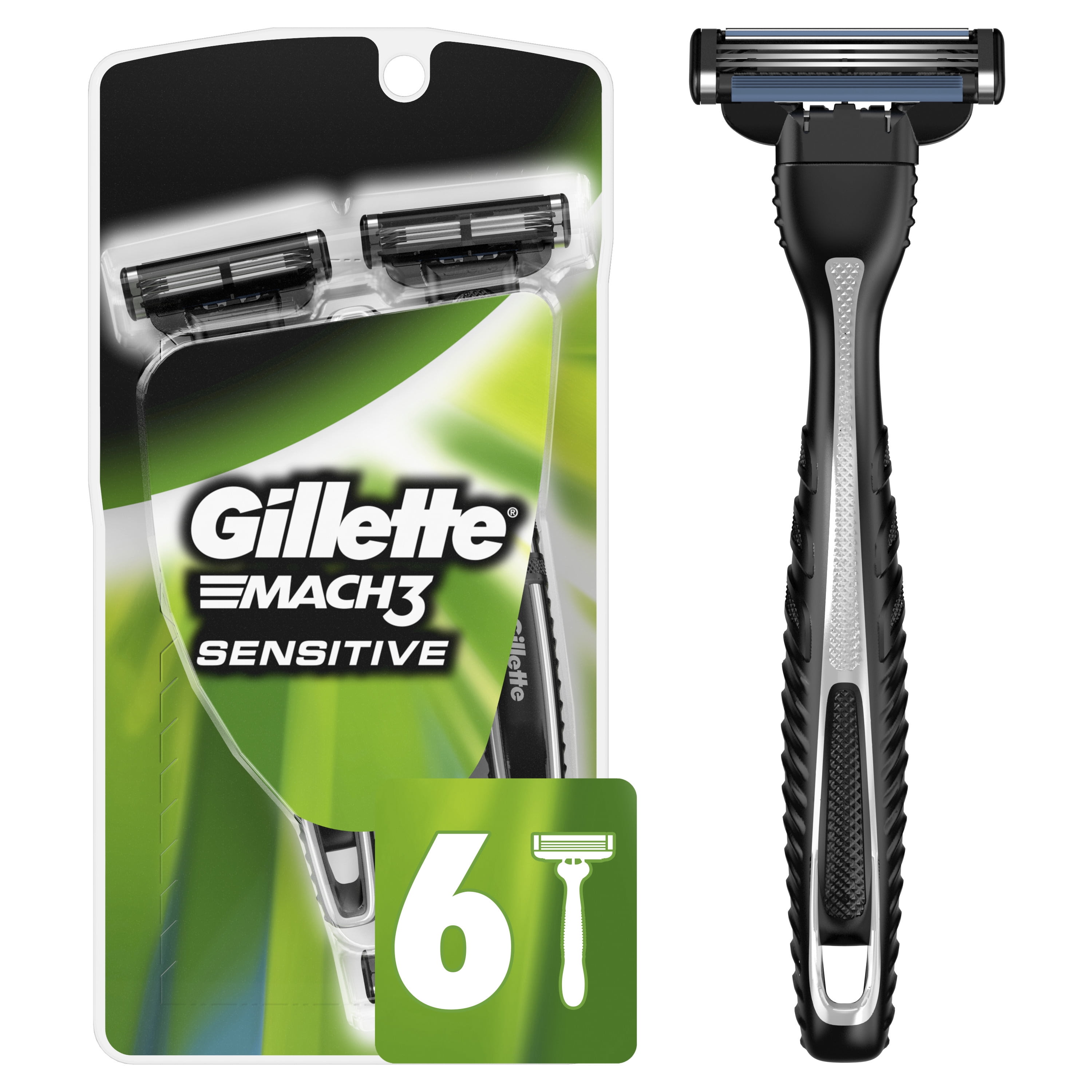 Gillette Mach3 Sensitive Men's Disposable Razors, 6 Count - DroneUp ...