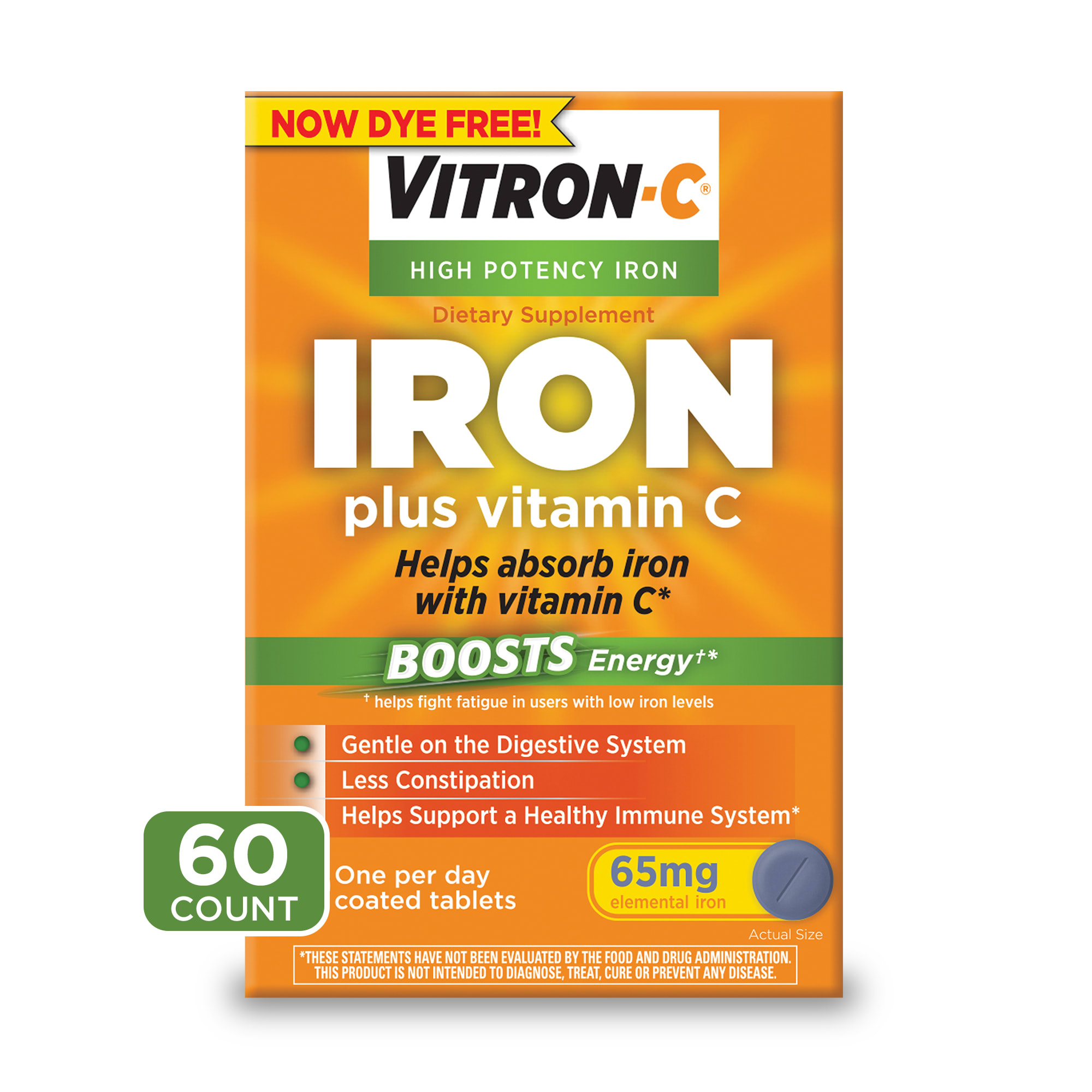 Vitron-C Iron Supplement, Once Daily, High Potency Iron Plus Vitamin C ...