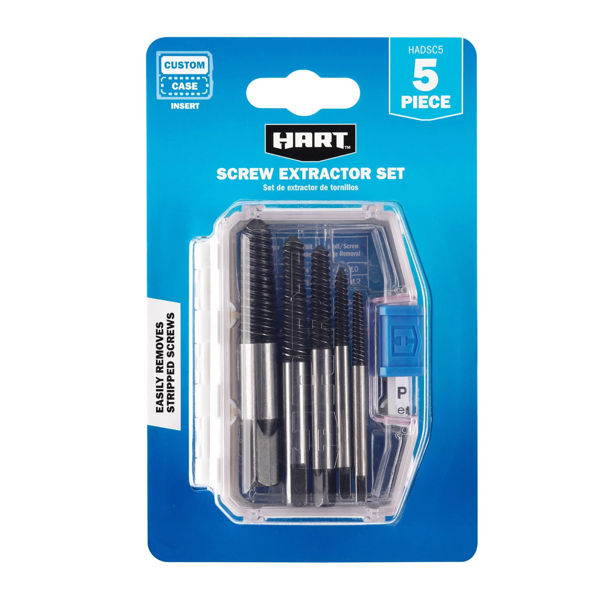 Hart 5 Piece Assorted Screw Extractor Set With Modular Case For Screws And Bolt Removal Made