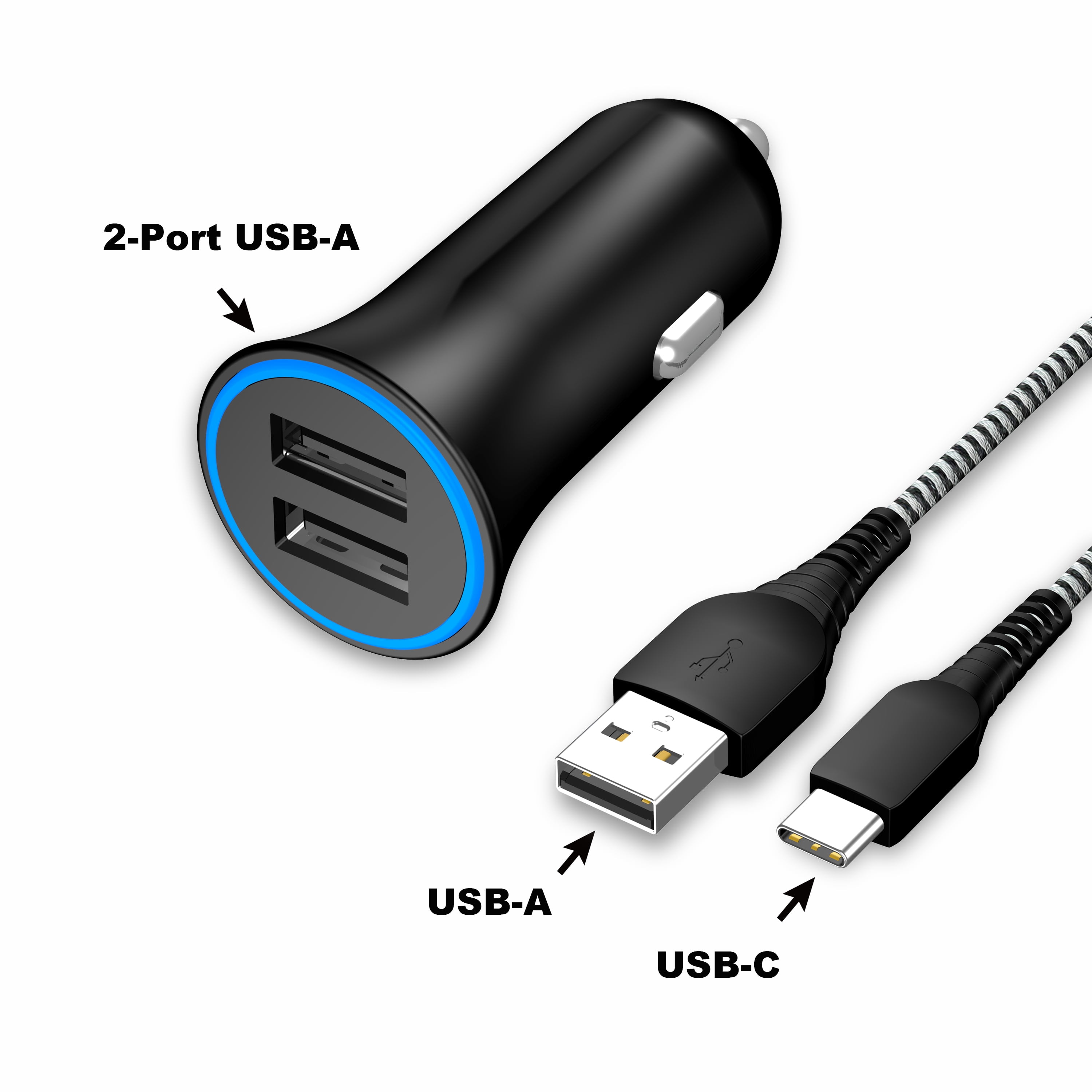 onn. 4.8A Dual-Port Car Charging Kit with 3ft USB-C to USB Cable ... onn. 4.8A Dual-Port Car Charging Kit with 3ft USB-C to USB Cable ...