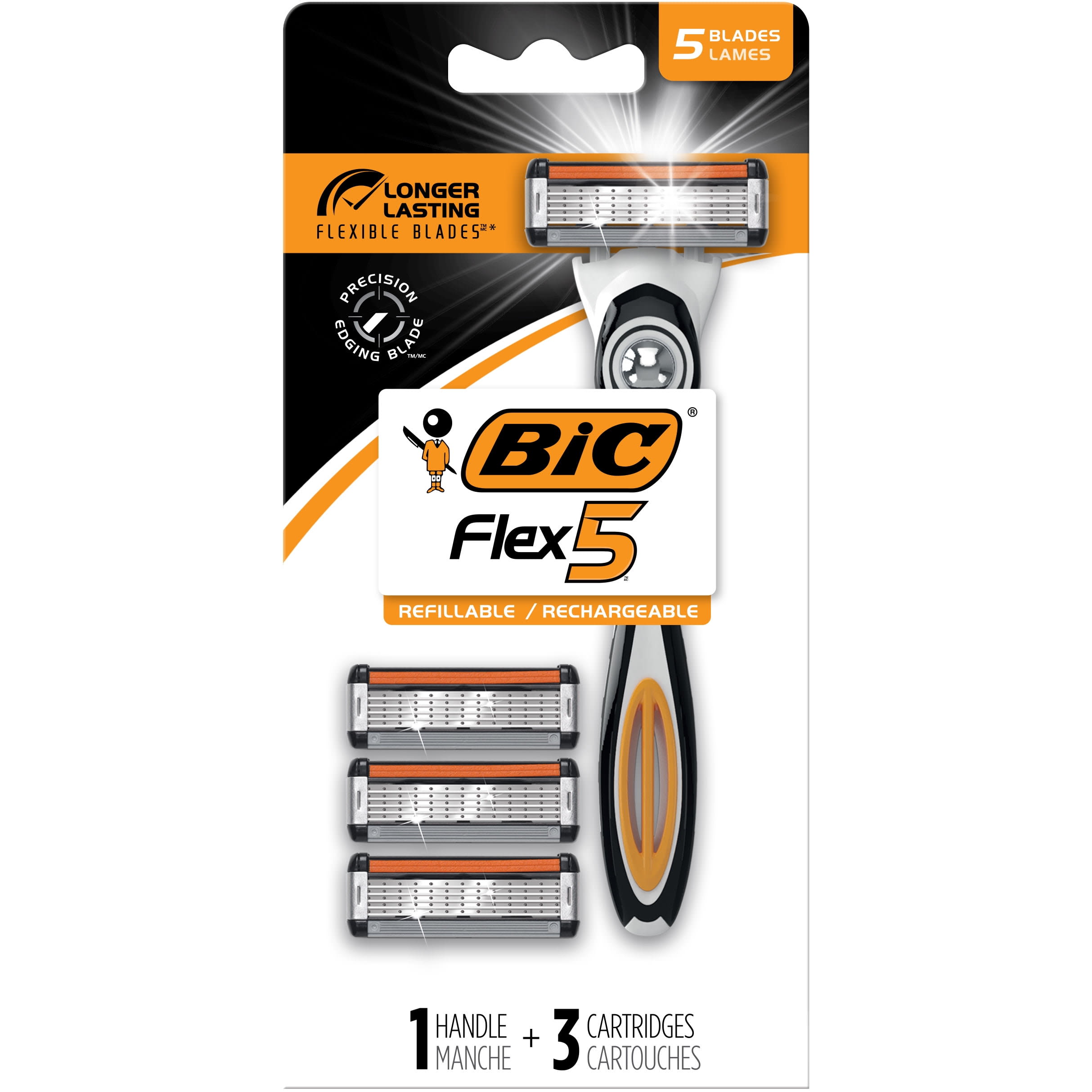 BIC Flex 5 Hybrid Men's Razor, Disposable Razors, 1 Handle and 3 ...