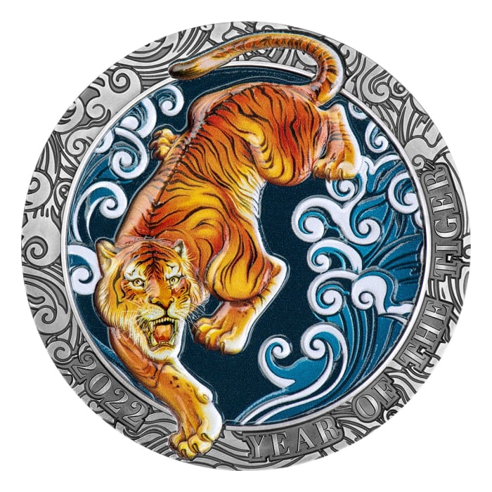 2022 50g Ghana Lunar Year of the Tiger .999 Silver Antique Coin
