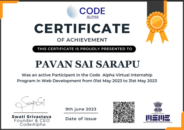 Pavan Sai Sarapu - Web Development Intern - Bharat Intern | LinkedIn