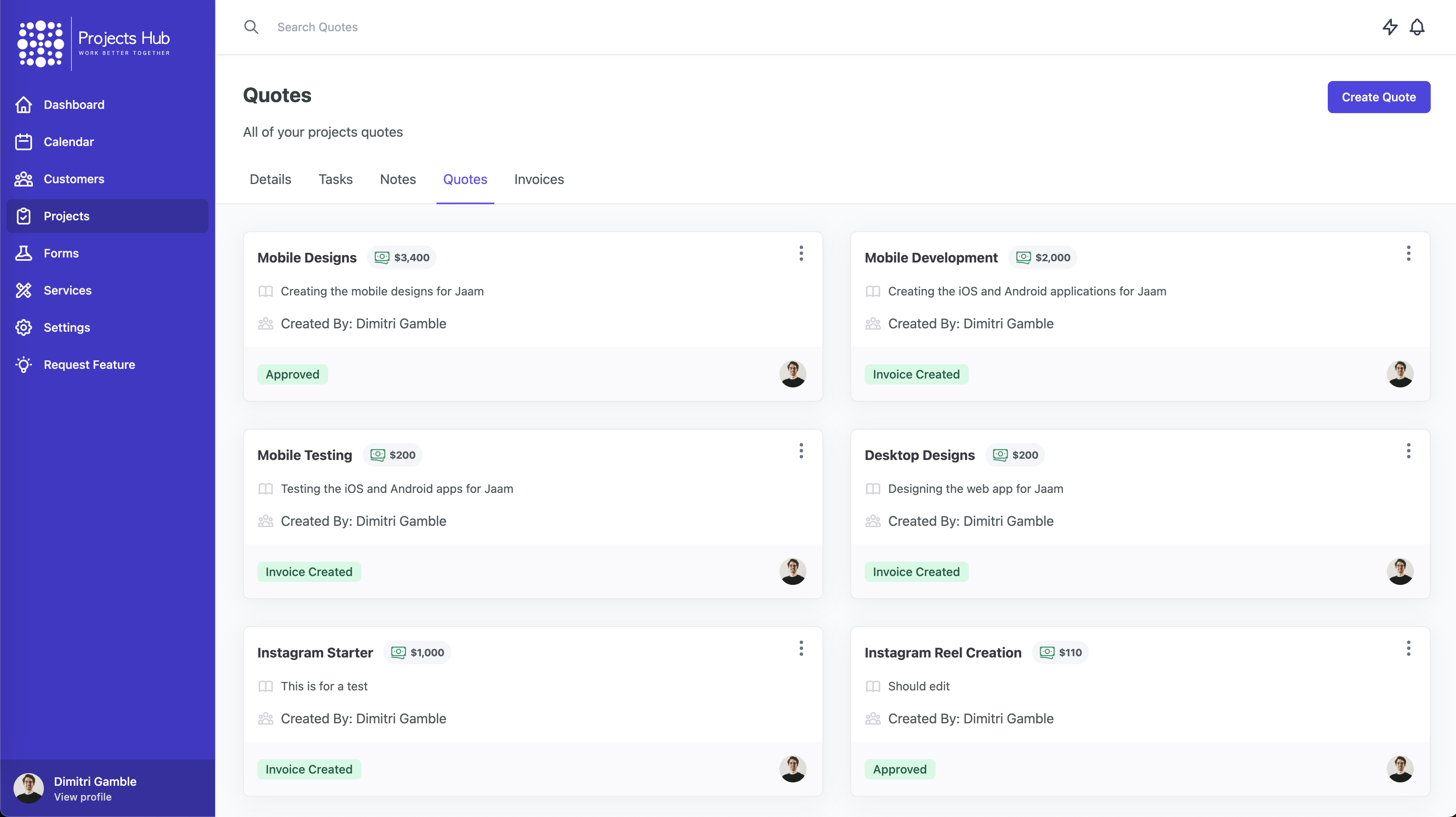 Projects Hub | Quotes & Invoices