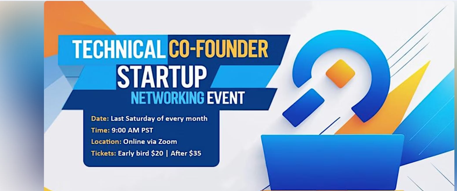 Find a Technical Co-Founder Startup Networking Event (Zoom) - Startup Game Changer