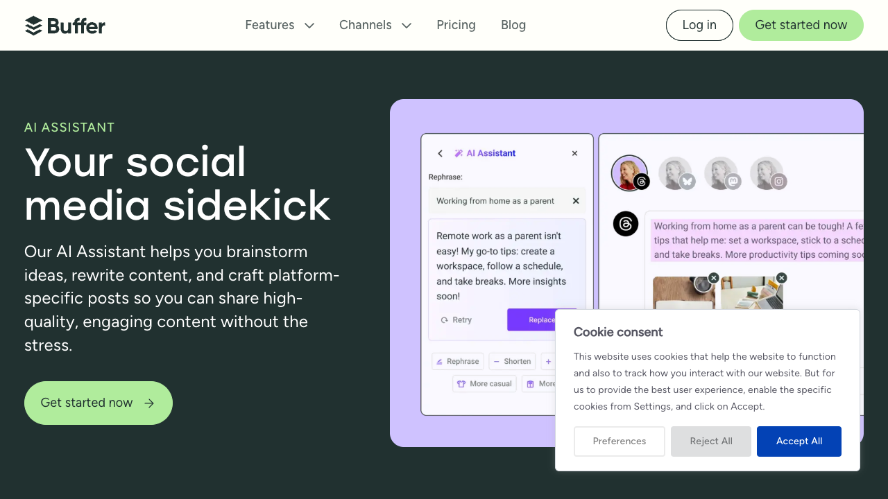 Buffer AI Assistant for Social Media Content Creation - AI Tool Review | Coding180