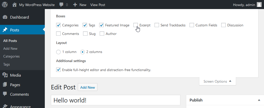 WordPress : How to enable missing excerpt for pages & posts