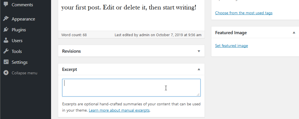 WordPress : How to enable missing excerpt for pages & posts