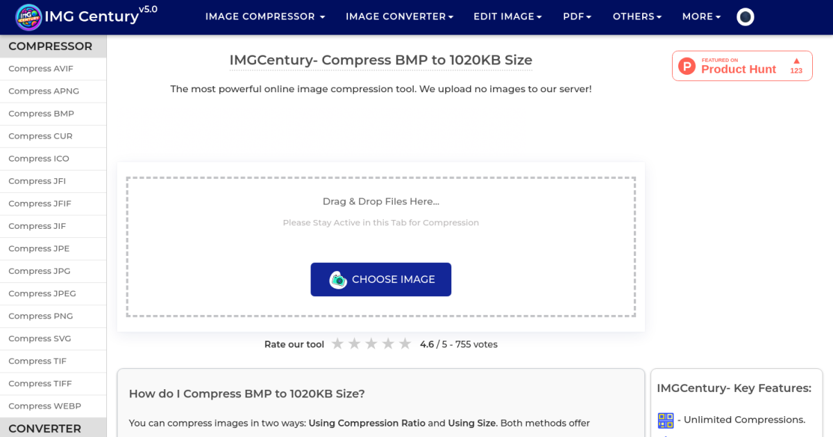 Compress BMP to 1020KB Size- Bulk BMP Files Compression- IMGCentury