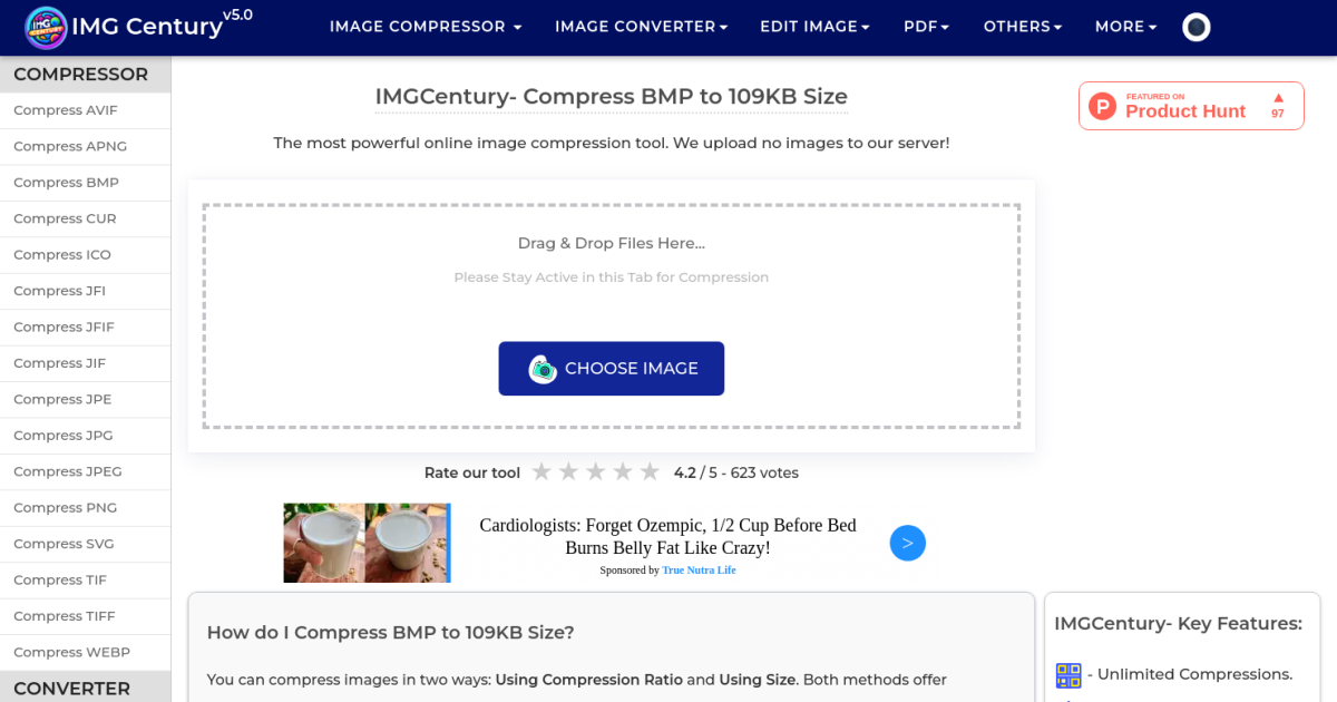 Compress BMP to 109KB Size- Bulk BMP Files Compression- IMGCentury