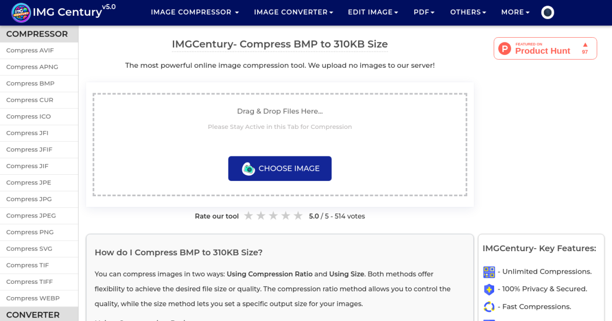 Compress BMP to 310KB Size- Bulk BMP Files Compression- IMGCentury