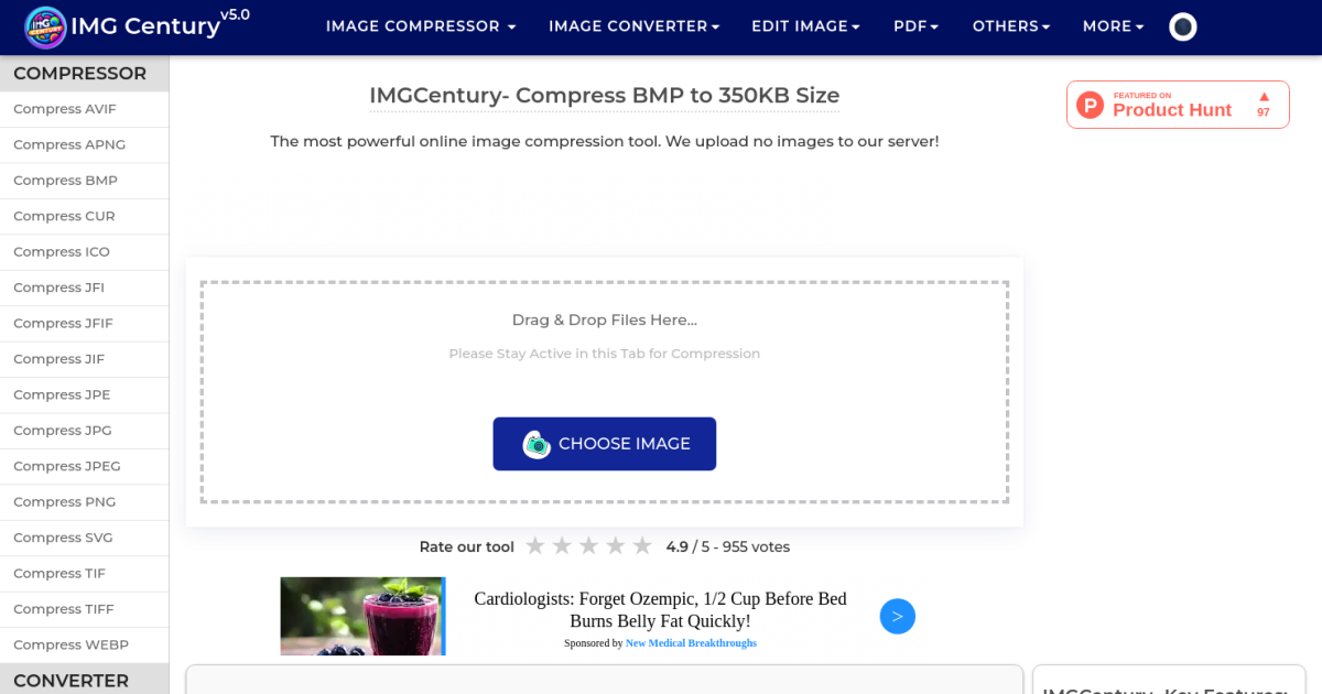 Compress BMP to 350KB Size- Bulk BMP Files Compression- IMGCentury