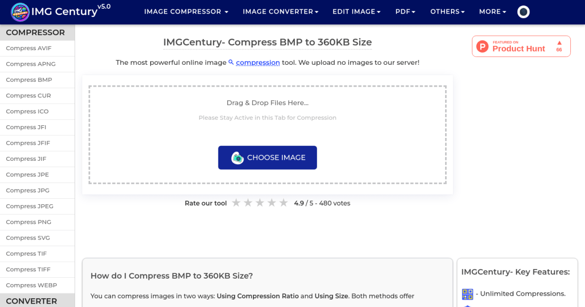 Compress BMP to 360KB Size: Bulk BMP Files Compression- IMGCentury