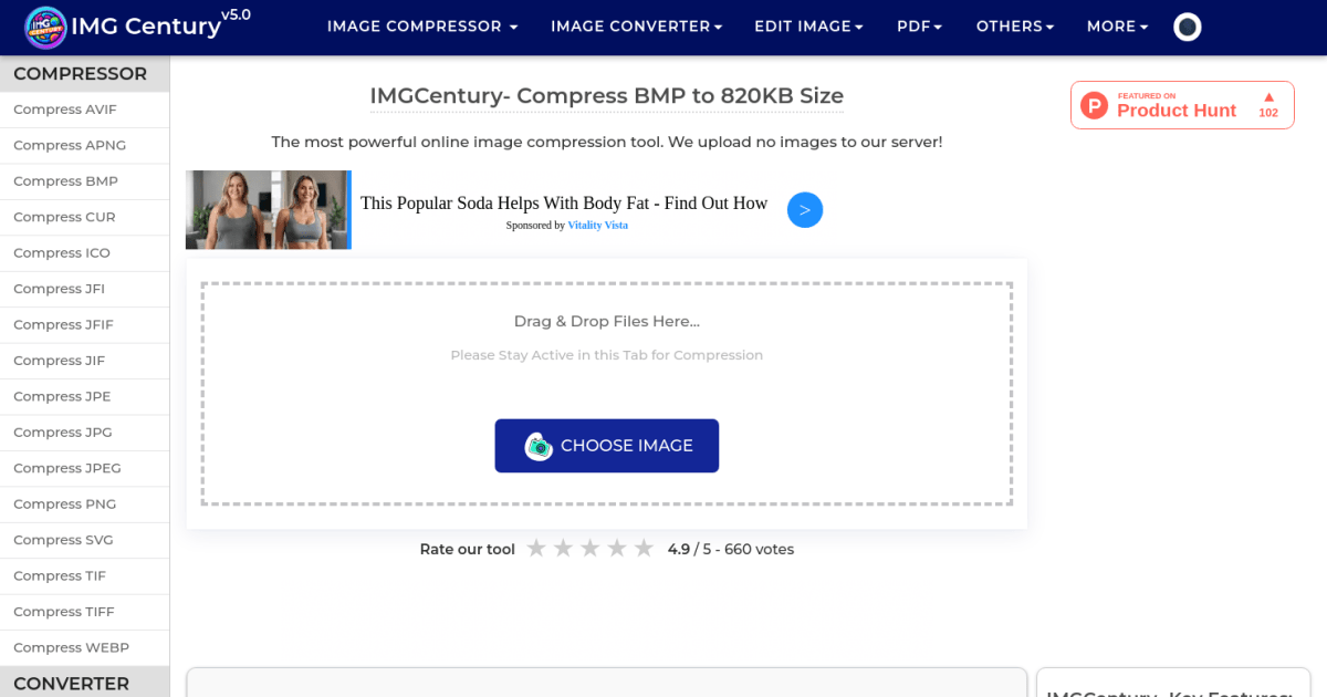 Compress BMP to 820KB Size- Bulk BMP Files Compression- IMGCentury