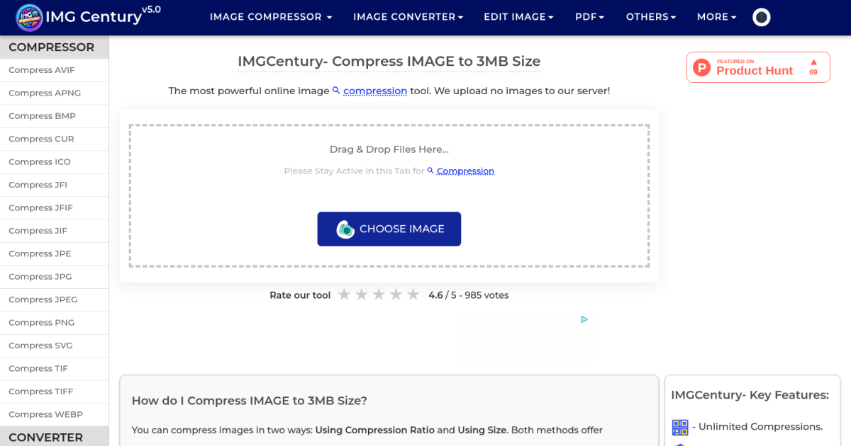 Compress IMAGE to 3MB Size- Bulk IMAGE Files Compression- IMGCentury