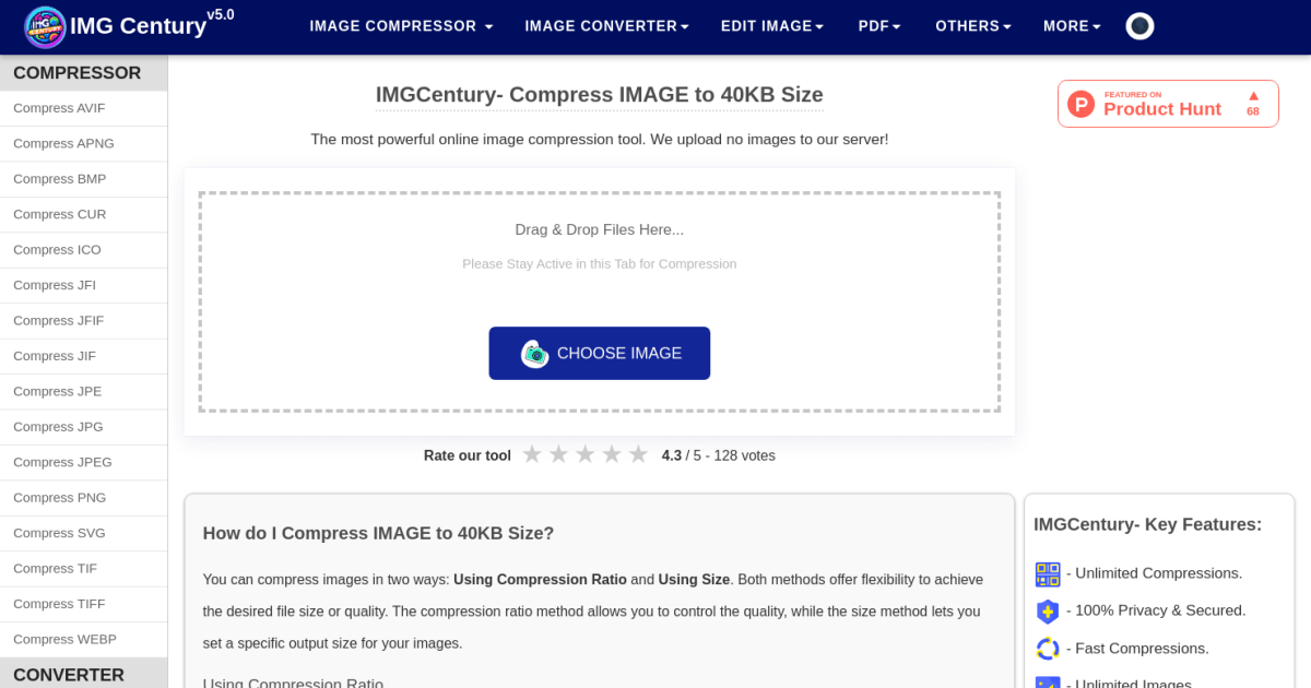 Compress IMAGE to 40KB Size- Bulk IMAGE Files Compression- IMGCentury