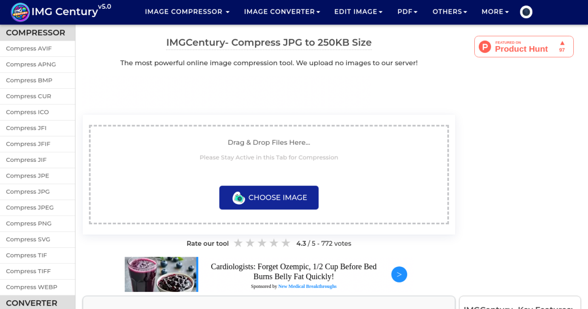 Compress JPG to 250KB Size- Bulk JPG Files Compression- IMGCentury