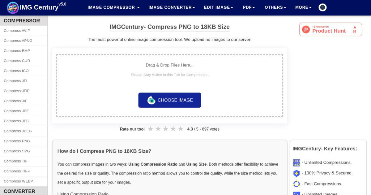 Compress PNG to 18KB Size- Bulk PNG Files Compression- IMGCentury