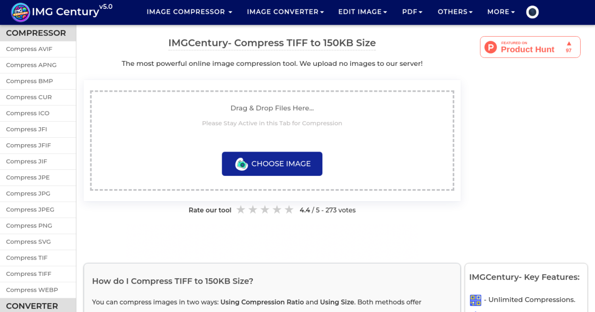 Compress TIFF to 150KB Size- Bulk TIFF Files Compression- IMGCentury