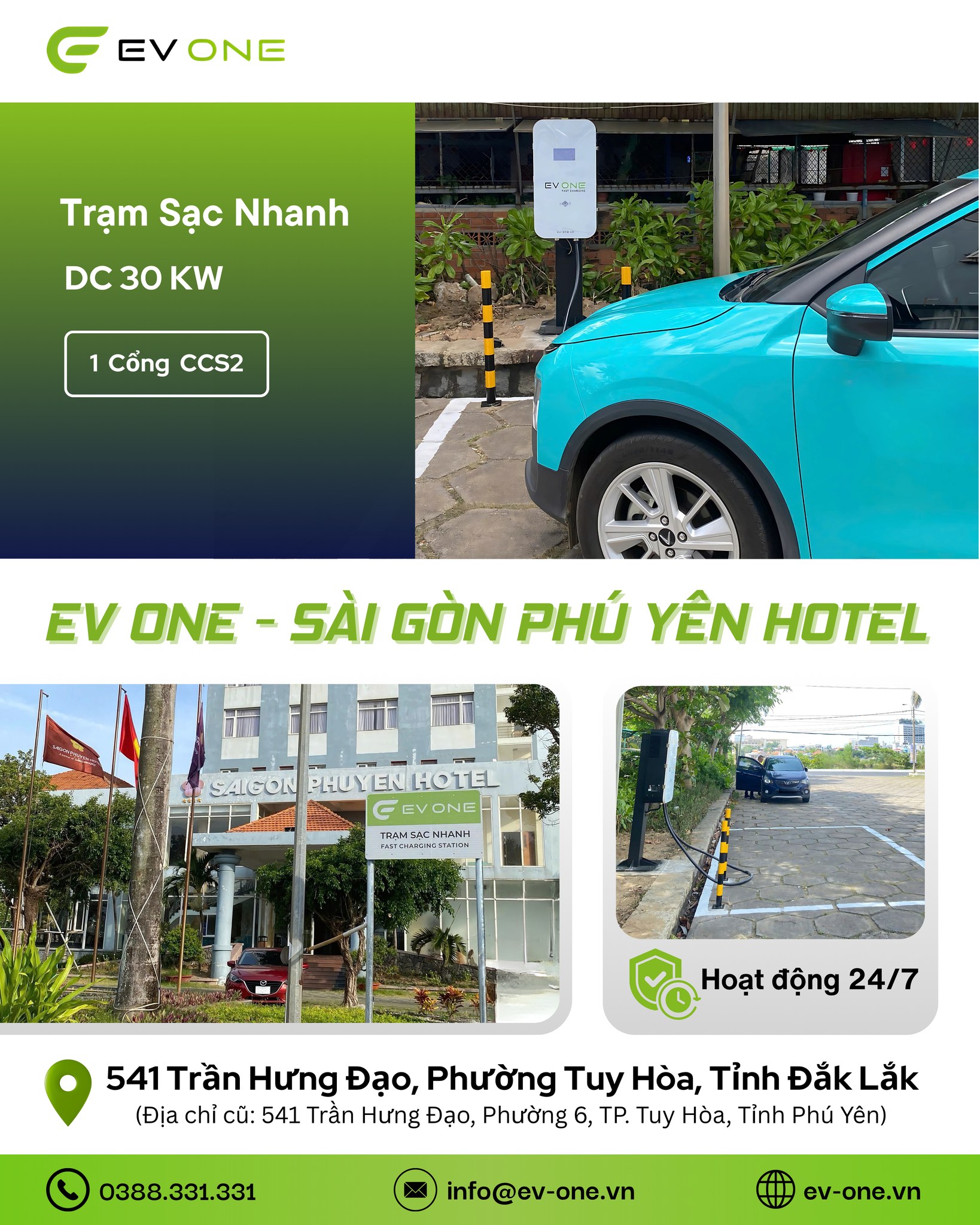 Trạm sạc nhanh DC tại Sài Gòn - Phú Yên Hotel chính thức vận hành - EV ONE
