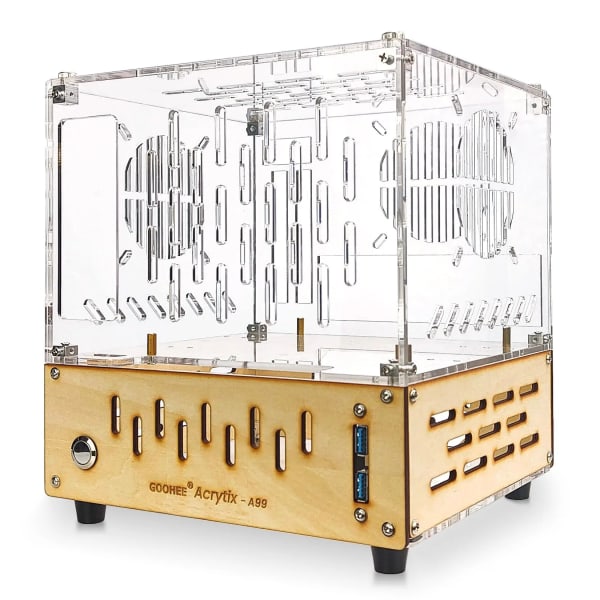 GOODEE Premium Şeffaf Akrilik ve Ahşap Mini ITX PC Kasası