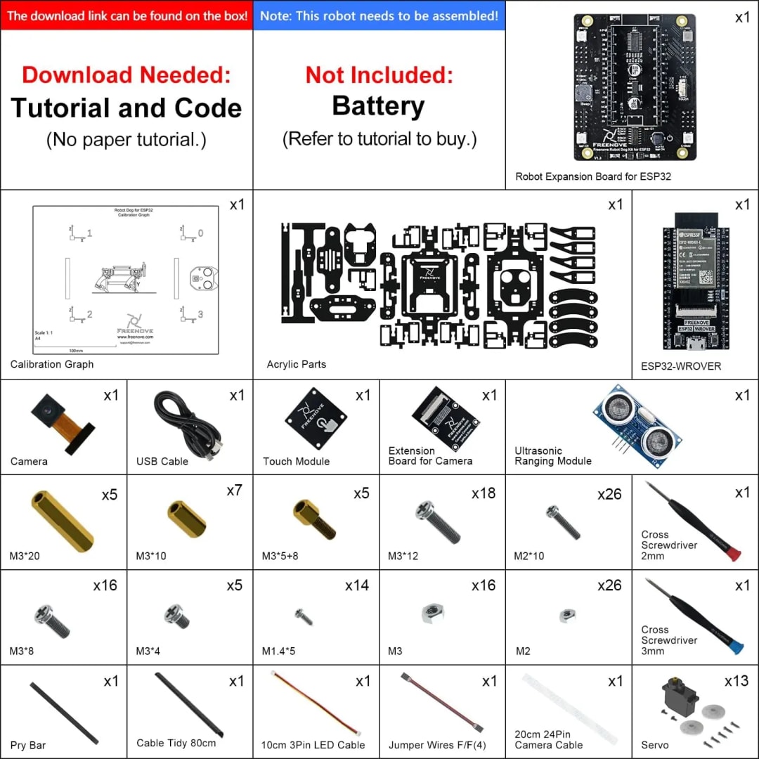 ESP32-ROVER için Freenove Robot Köpek Kiti ESP32-ROVER için Freenove Robot Köpek Kiti
