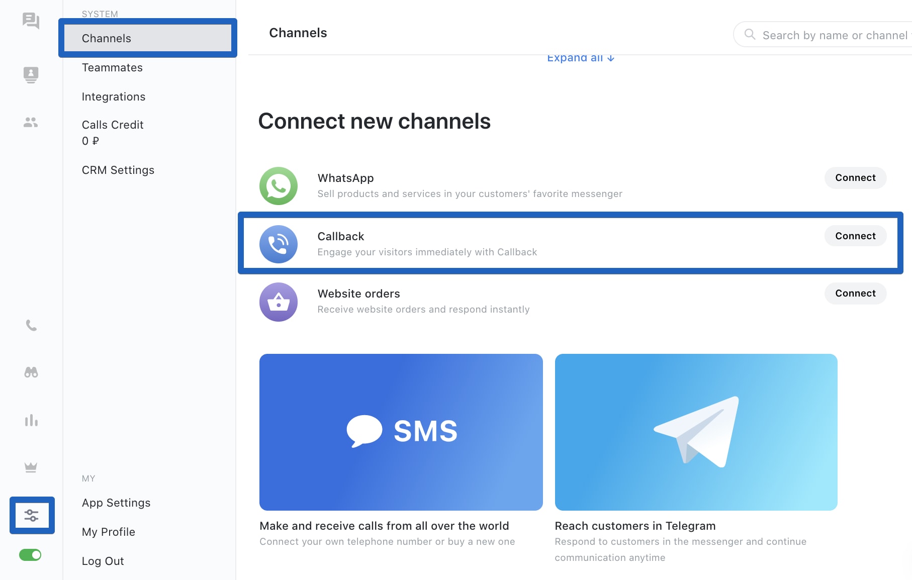 How to add credits, activate and configure the Callback feature