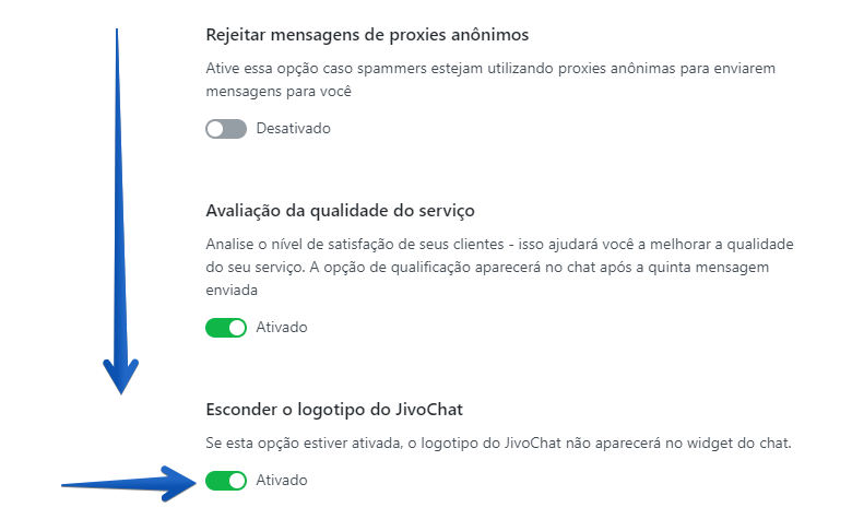 Como desativar o logotipo do Jivochat em seu widget