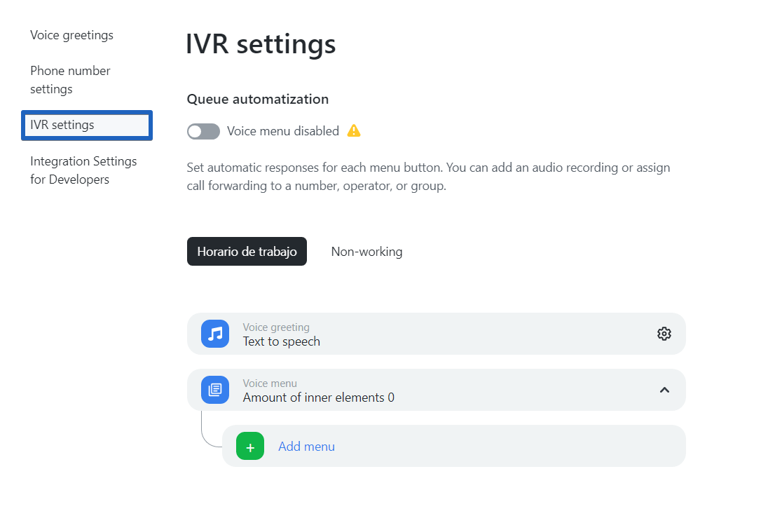 Voice menu setting (IVR)