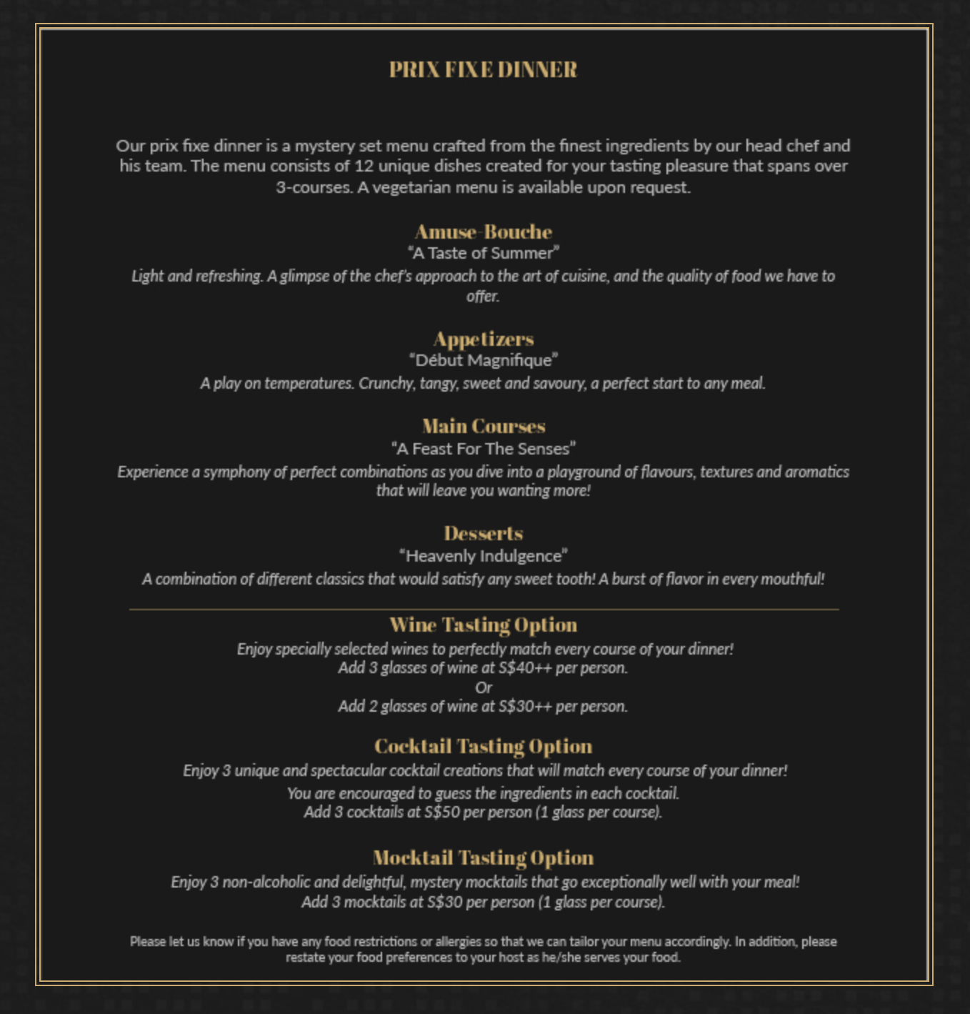 Prixe Fixe Dinner at NOX - Dine in the Dark in Bugis, Singapore - Klook