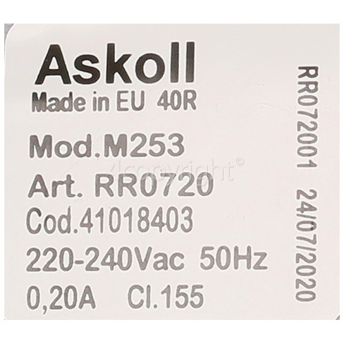 Hoover Drain Pump Assembly : Askoll Mod. M253 ART RR0720. Part Number ...