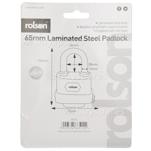 Rolson 65mm Weatherproof Steel Padlock | BuySpares