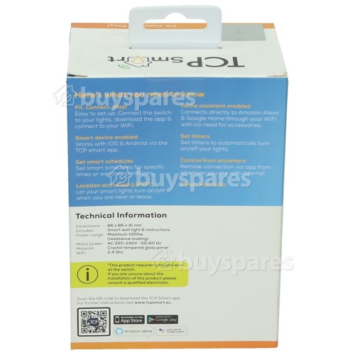 TCP Smart WiFi Single Light Wall Switch | BuySpares