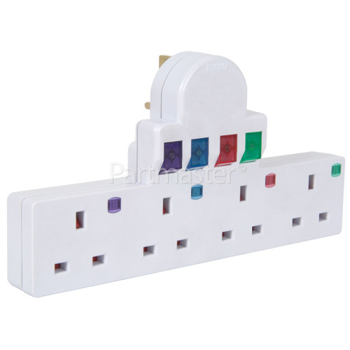 Plug-in 4 Way Mains Adaptor: Separate Colour Coded On/Off Switches And ...