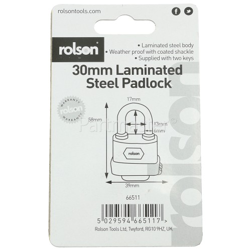 Rolson 30mm Weatherproof Steel Padlock | www.partmaster.co.uk