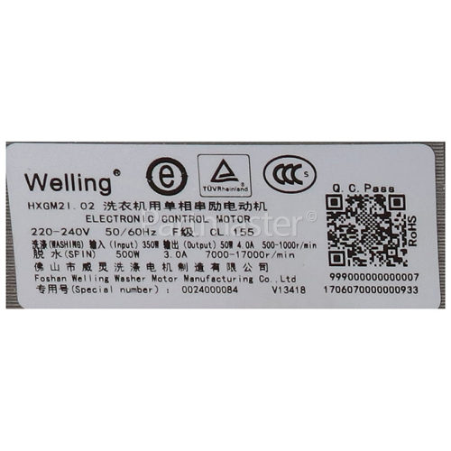 Motor : Welling HXGM21-02 1000RPM. Part Number 0024000084. | www ...