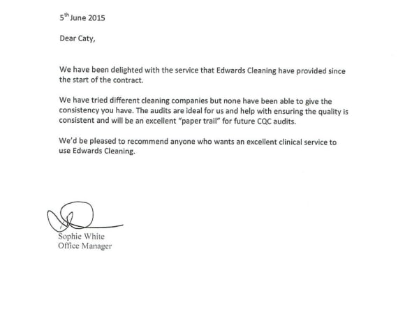 Another lovely client reference.: Commercial Cleaning Services, Edwards ...