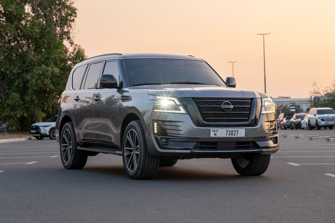 Nissan Patrol Silver for rent in Dubai without a driver.