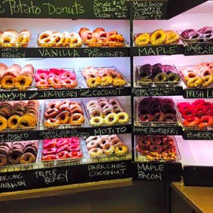 Donut cake pyramid at Holy Donuts