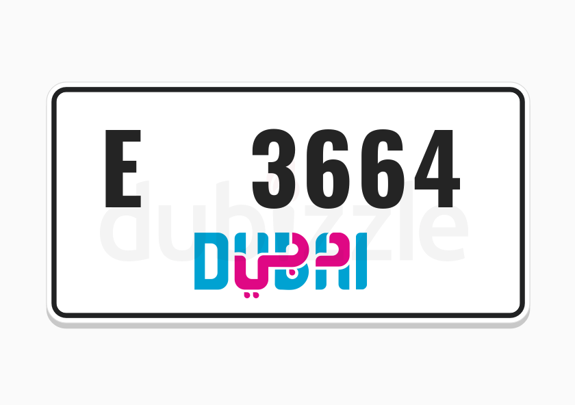 dubai 4 digit Old code E 3664 ( 3 6 6 4 ) rare and vvip number plate ...