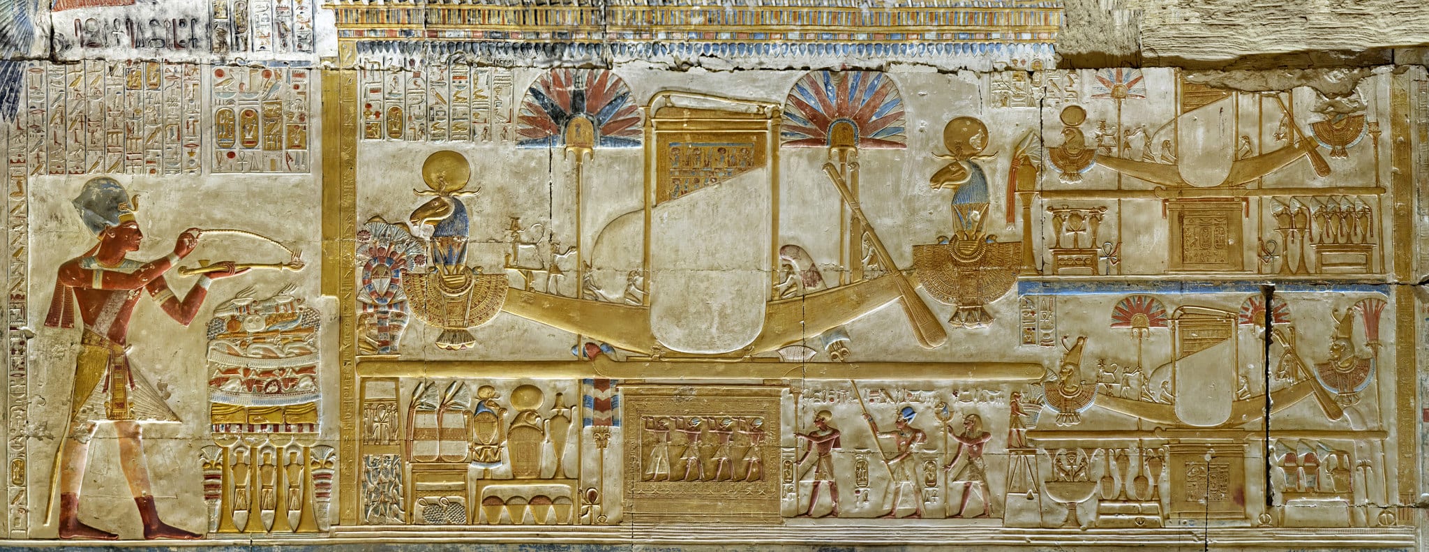 The sacred boats of Amun-Ra as depicted in the Temple of Seti I at ...